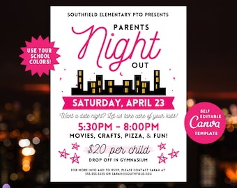 Parents Night Out Flyer, School/childcare Flyer, Church Fundraiser ...