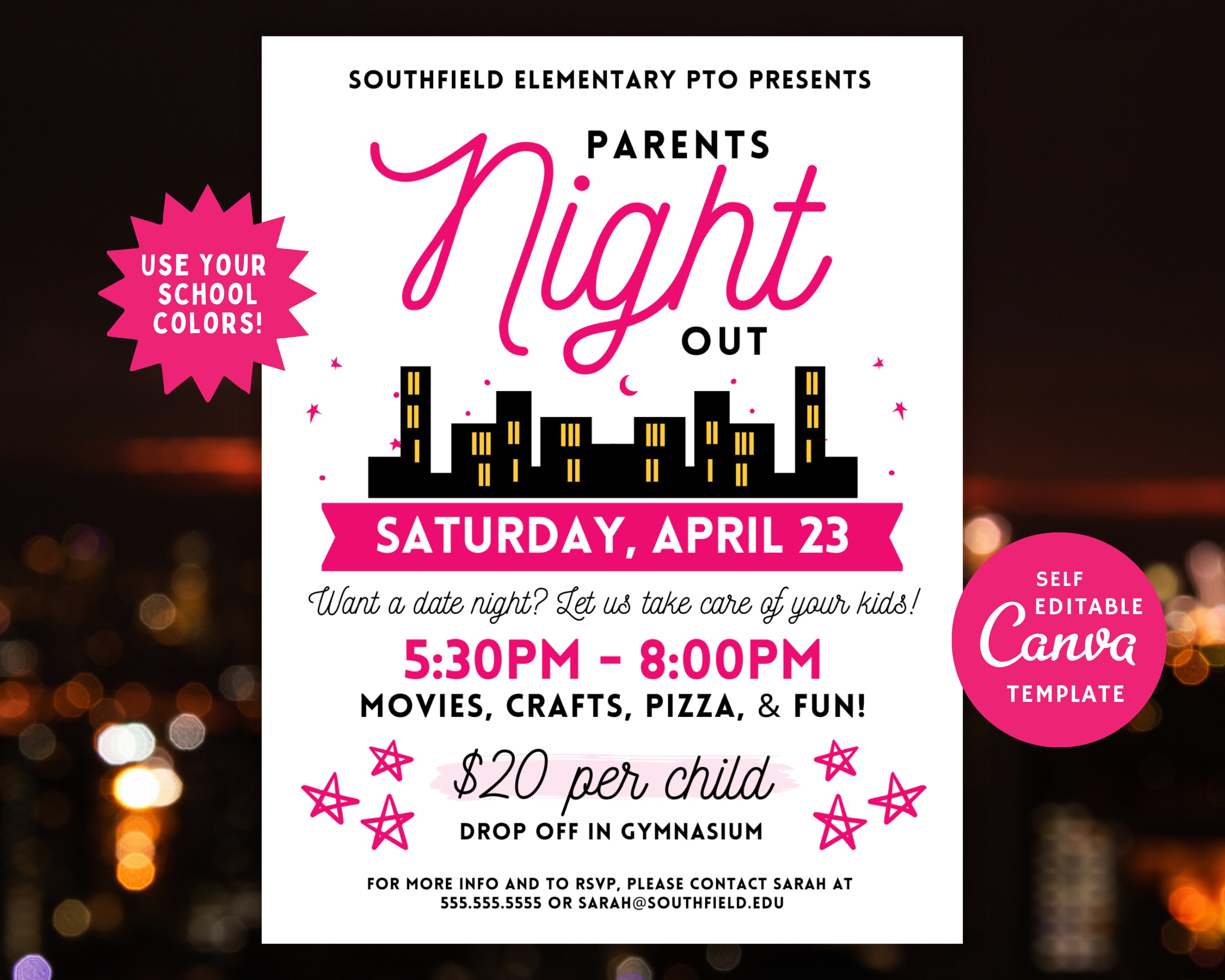 Editable Parents Night Out Flyer Template: Canva School Fundraiser ...