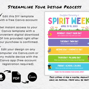 Editable Spring Spirit Week Flyer Canva Template, School Spirit ...