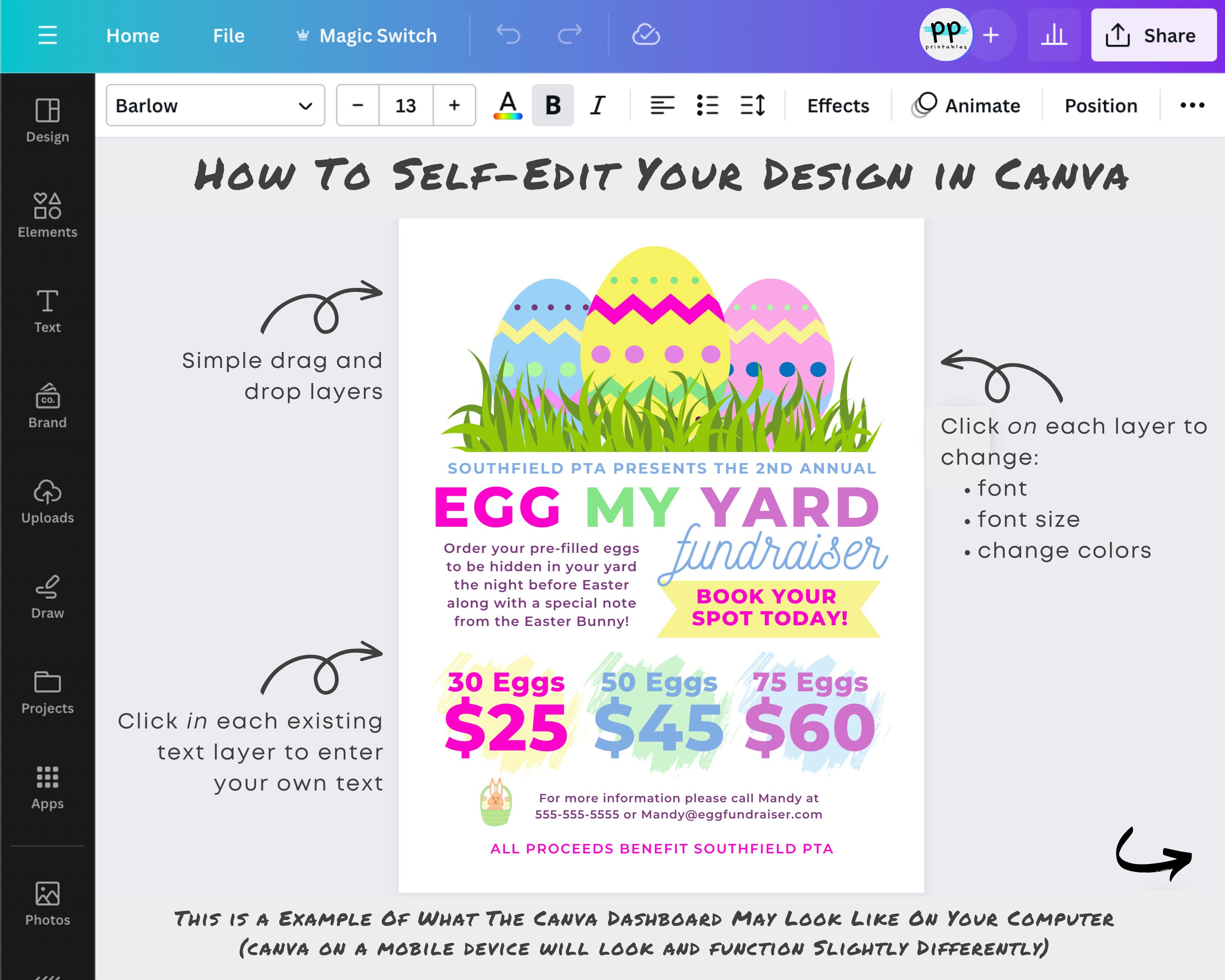 Editable Egg My Yard Flyer: Easter Fundraiser Invite (canva, Digital ...