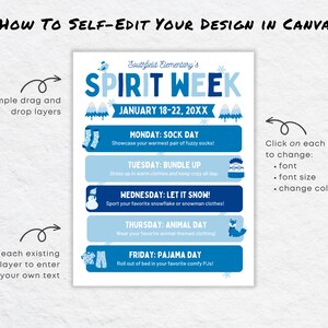 Editable Winter Spirit Week Flyer Canva Template, School Spirit ...
