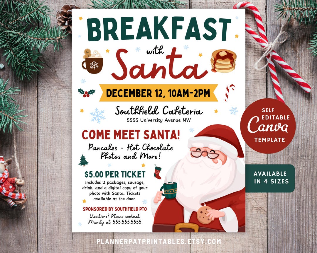 Christmas Breakfast With Santa Flyer: Editable Invitation (canva ...