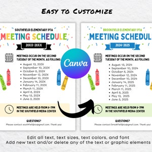 Editable Annual PTA Meeting Schedule Flyer Canva Template, PTO Meeting ...