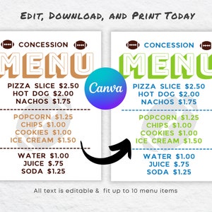 Football Concession Menu Editable Template, Concession Stand Sign Canva ...