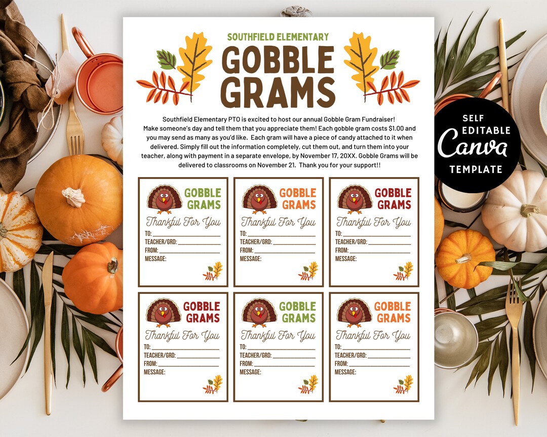 Editable Gobble Grams Fundraiser Canva Template, Turkey Candy Grams ...