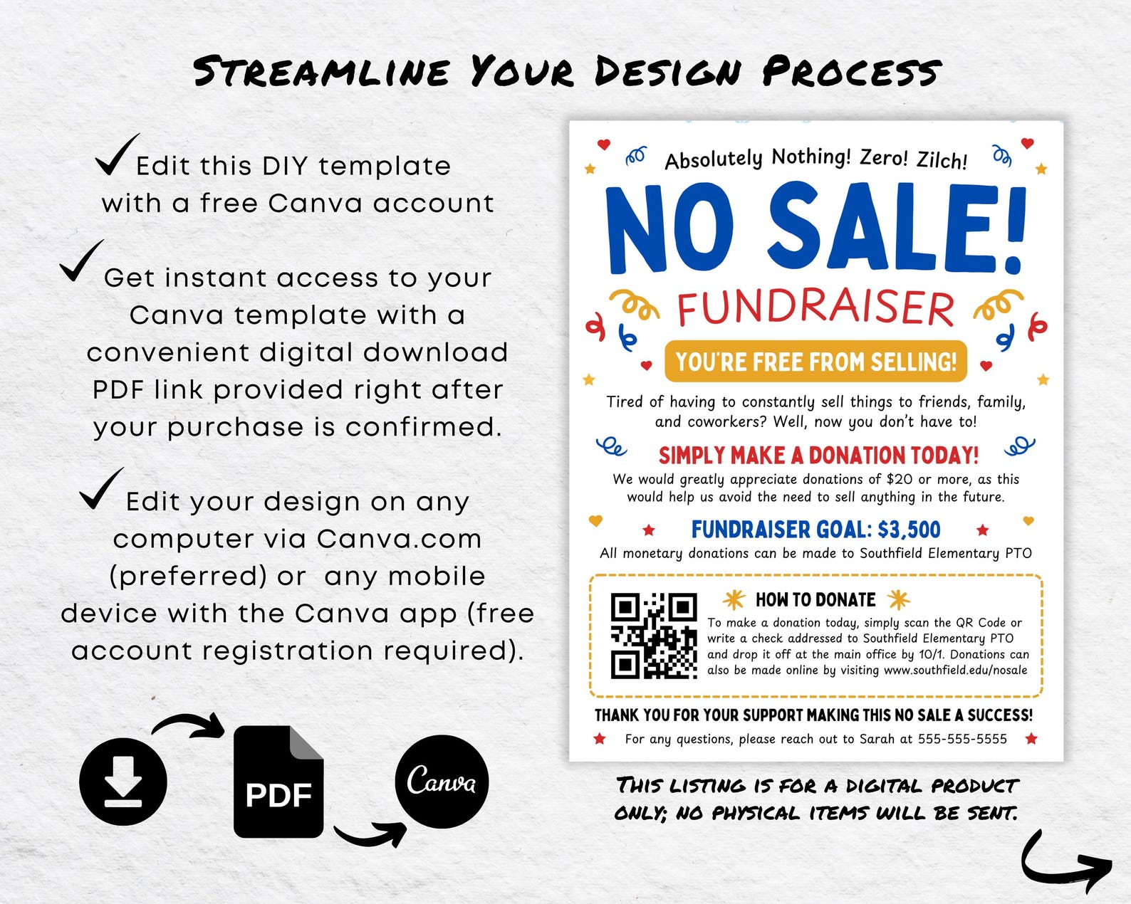 Fundraiser Flyer Template, School PTO Canva Template (digital Download ...