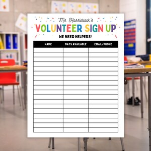 Editable Classroom Volunteer Sign up Sheet, Teacher Volunteer Canva ...