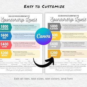 PTO PTA Sponsorship Levels Form Editable Template, Non-profit Form ...