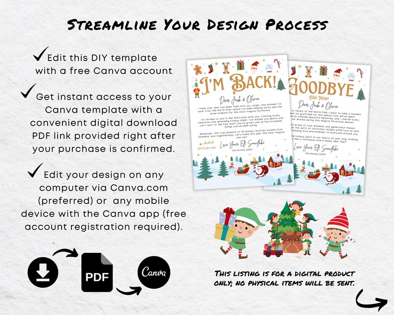 Editable Elf Letters Bundle, I'm Back & Goodbye Note Set (christmas ...