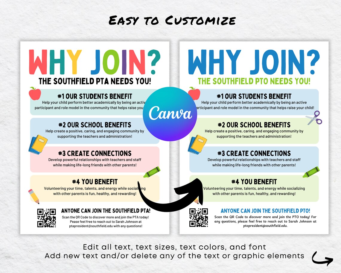 Editable PTA PTO Flyer Template: Why Join Volunteer Recruitment Poster ...