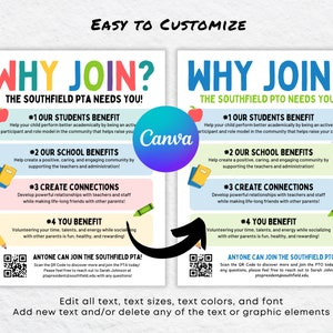 Editable Why Join the PTA PTO Flyer Template | Canva School Volunteer ...