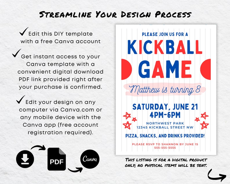 Editable Kickball Invitation Template, Sports Birthday Party Flyer ...