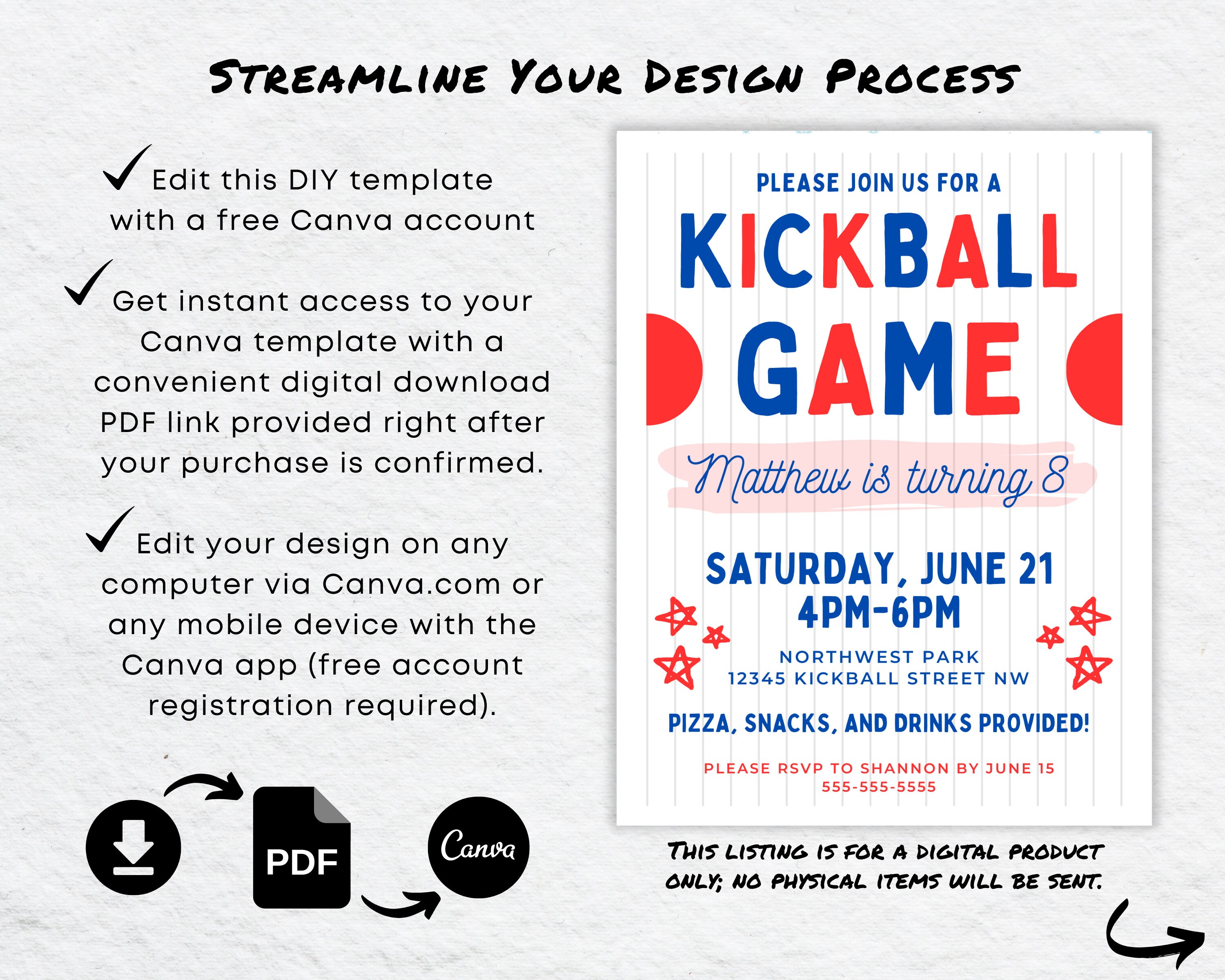 Editable Kickball Invitation Template, Sports Birthday Party Flyer ...