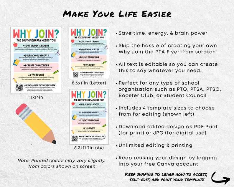 Editable PTA PTO Flyer Template: Why Join Volunteer Recruitment Poster ...
