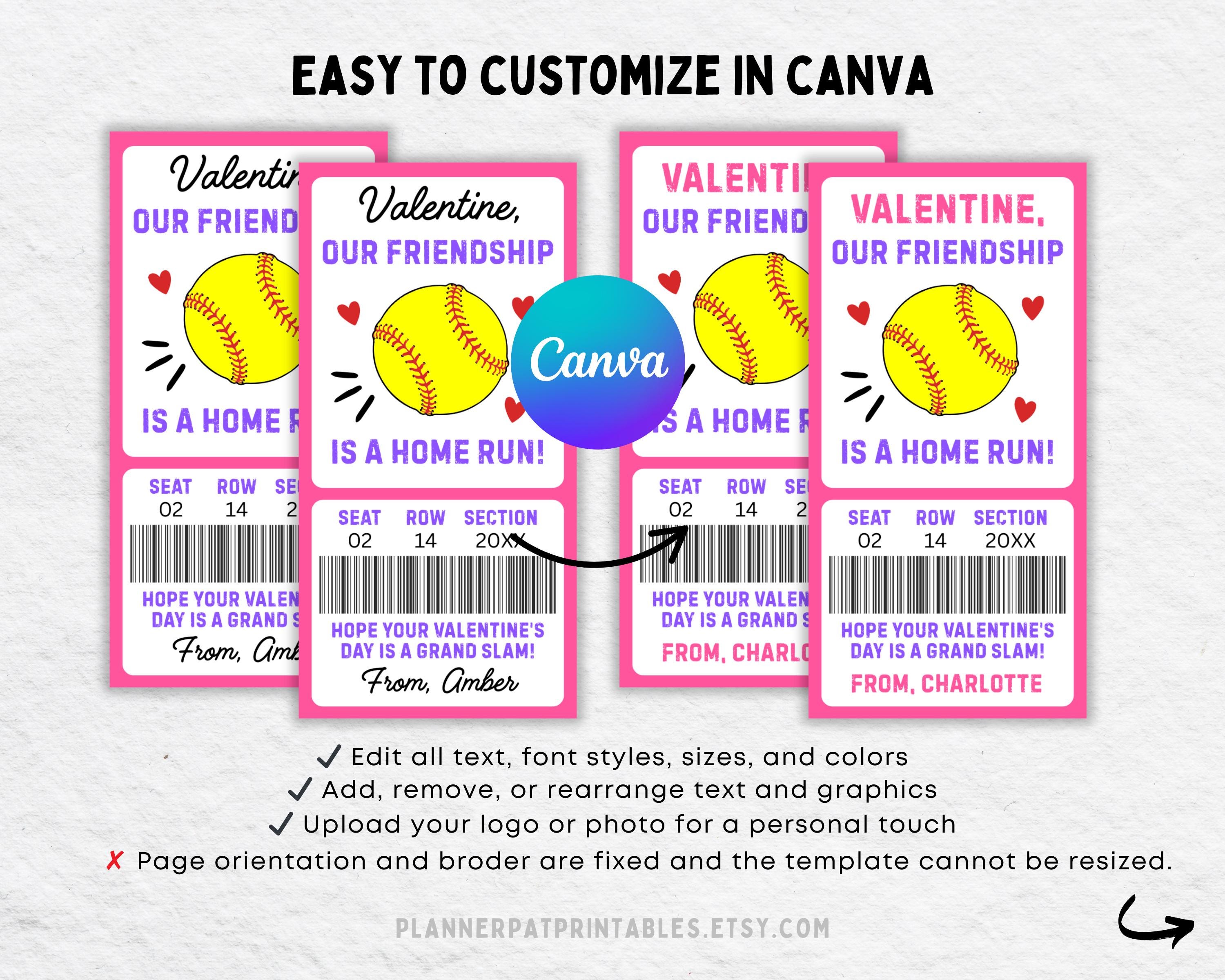 Softball Ticket Valentines for Kids | Classroom Exchange Cards ...