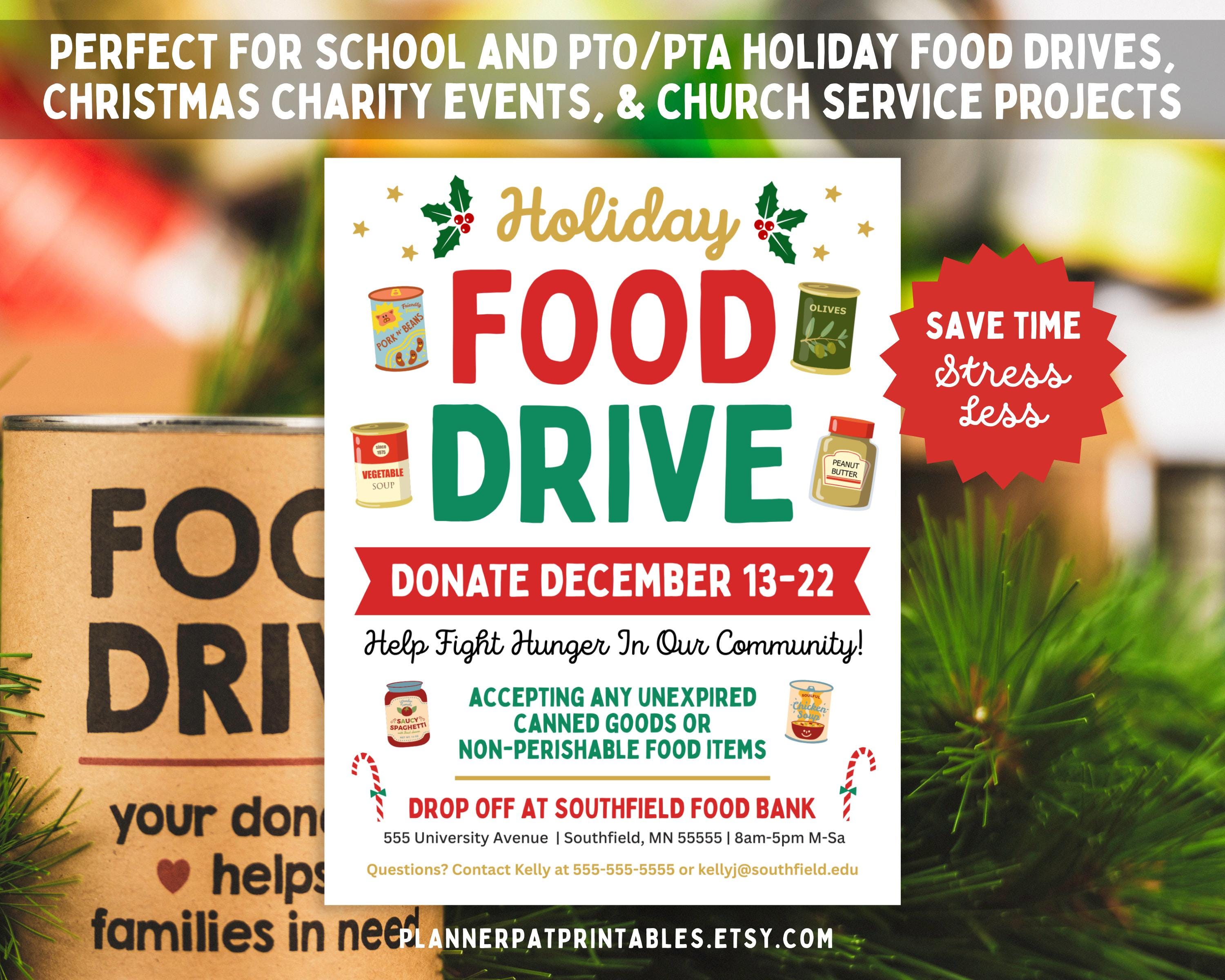 Holiday Food Drive Flyer: Editable Christmas Donation Poster (canva ...
