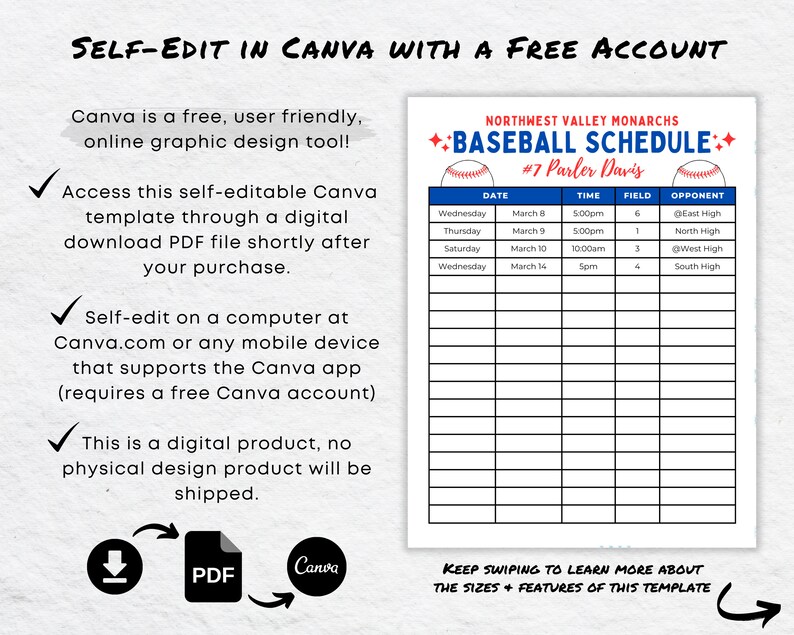 Baseball Schedule Template | Editable Youth Sports Practice Plan (canva ...