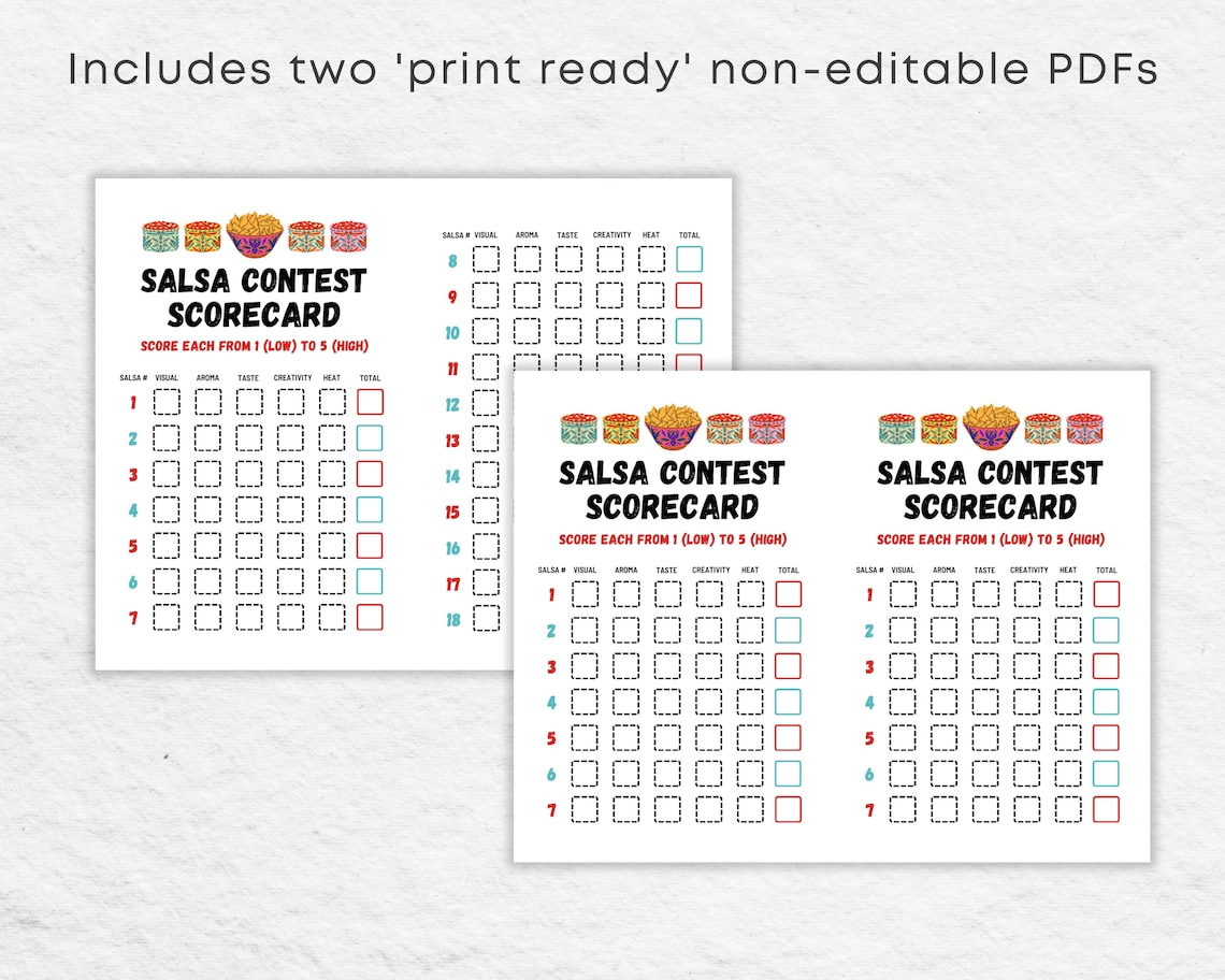 Editable Salsa Contest Scorecard Template | Tasting Judging Sheet ...