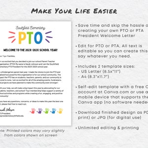 Editable PTO PTA Welcome Letter Template: Minimalist School ...