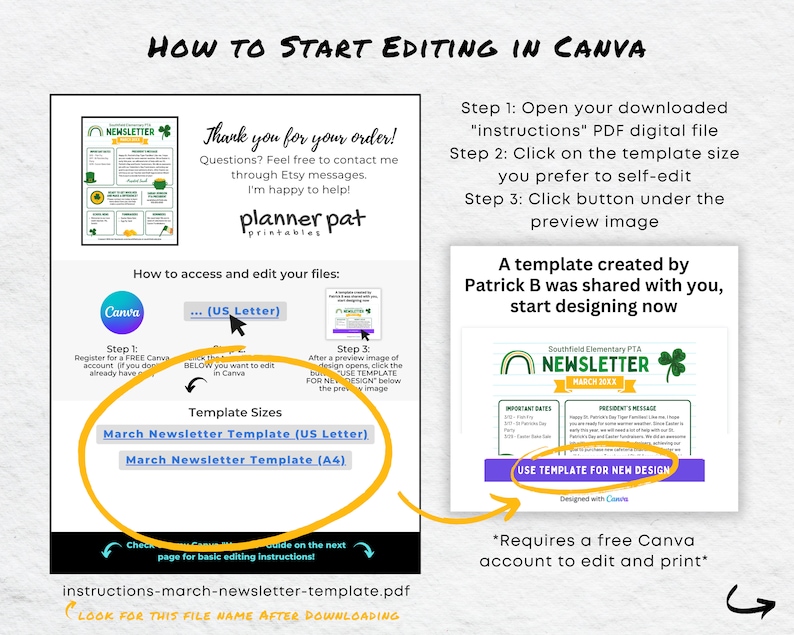 Editable March Newsletter Template, St Patricks PTO PTA School News ...