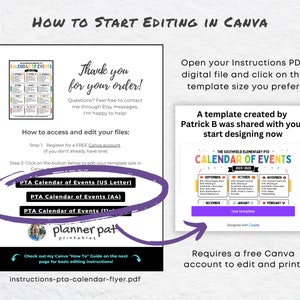 PTA Calendar of Events Flyer Editable Template for PTO Monthly Event ...