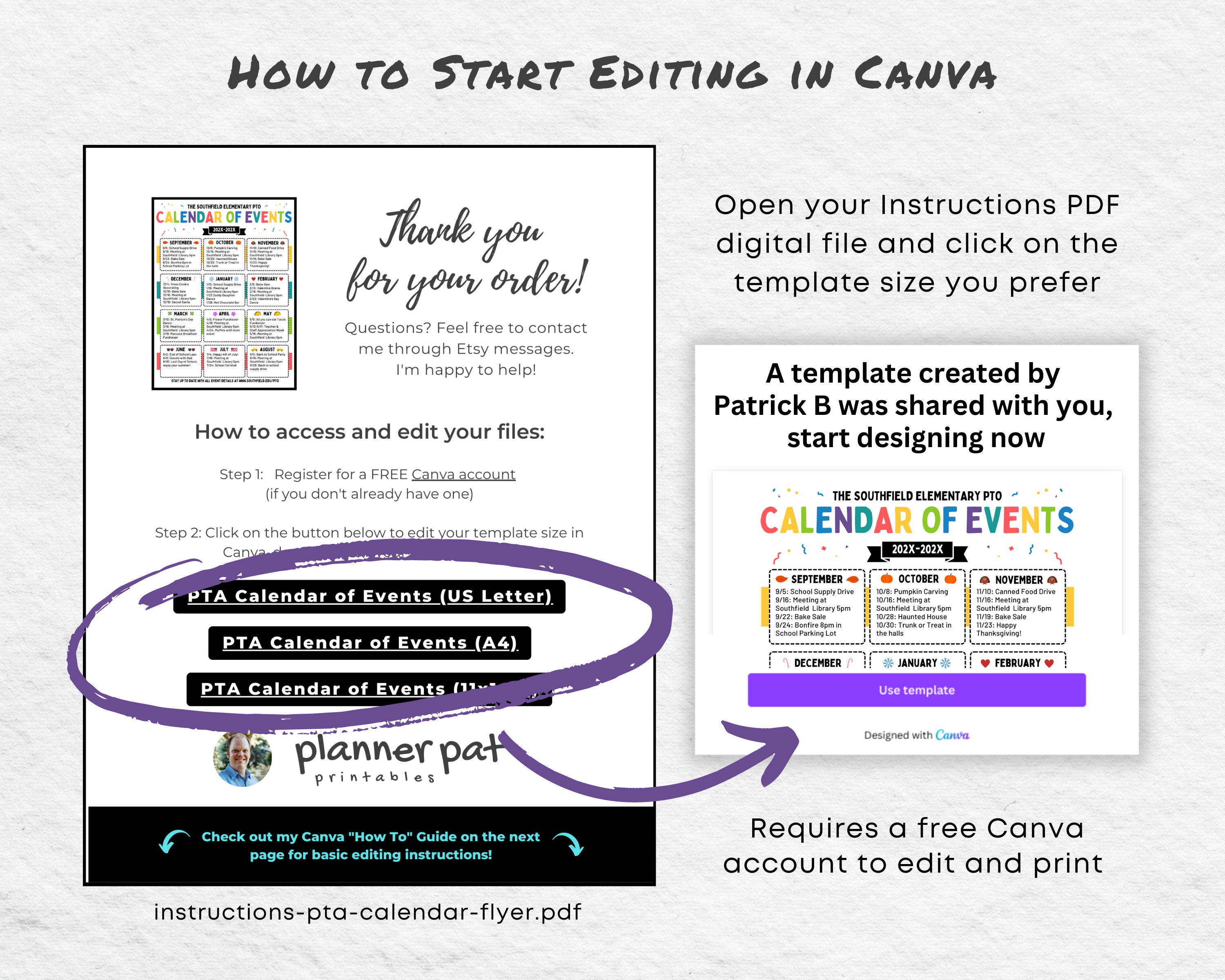 PTA Calendar of Events Flyer Editable Template for PTO Monthly Event ...