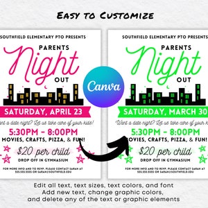 Editable Parents Night Out Flyer Template: Canva School Fundraiser ...