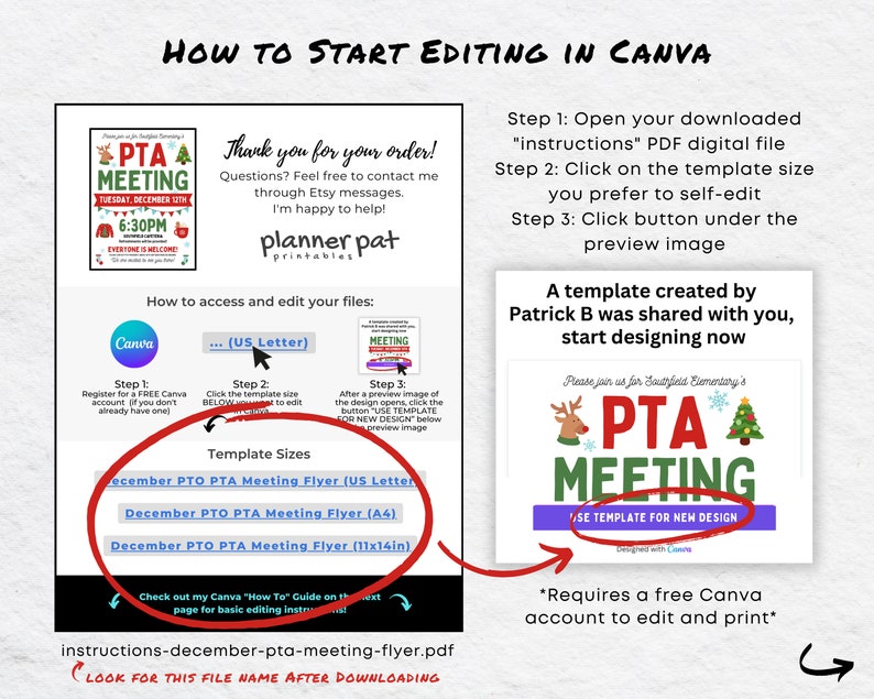 Christmas PTA Meeting Flyer, Editable Holiday School Invitation (canva ...