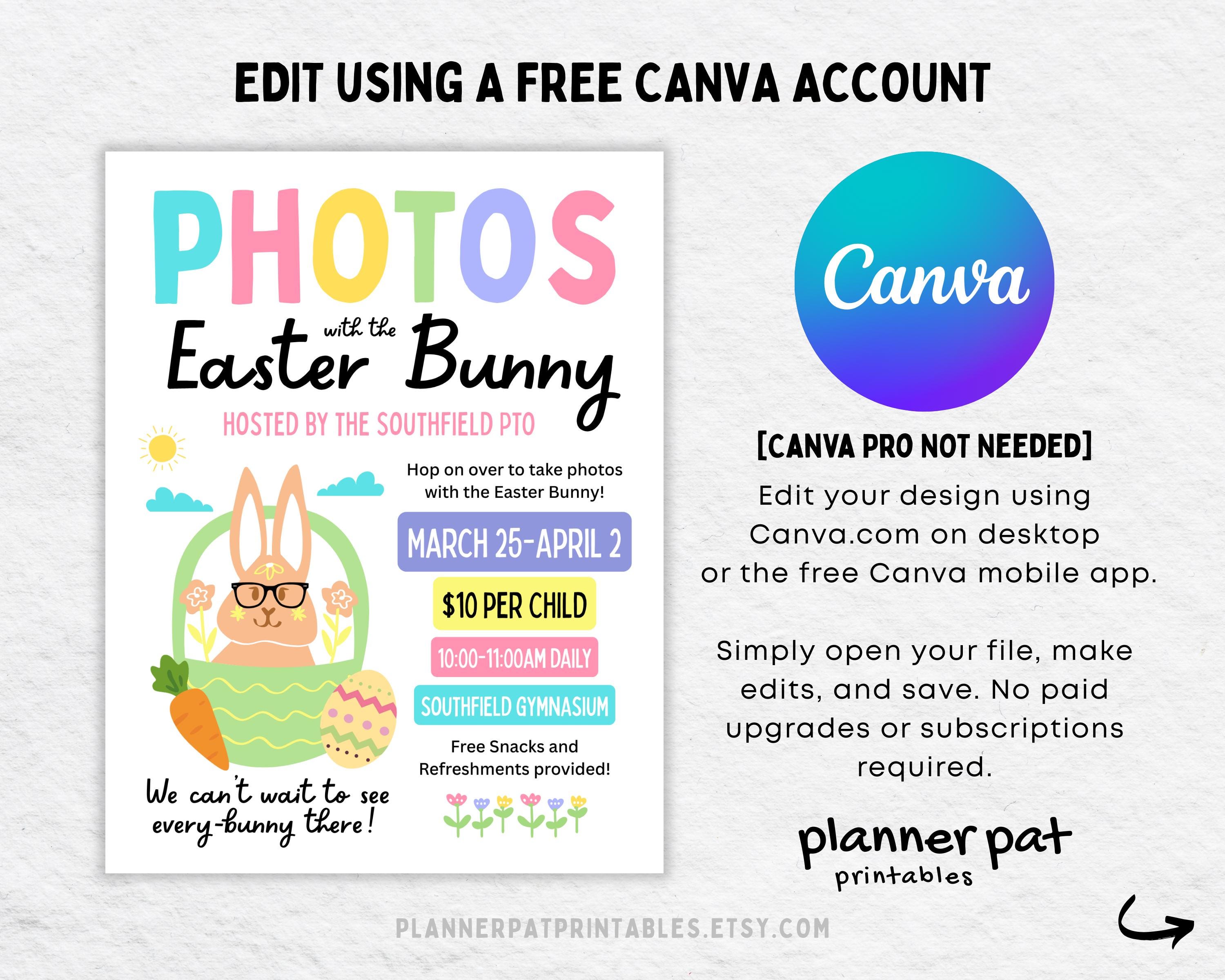 Photos With the Easter Bunny Flyer Template | Editable School ...