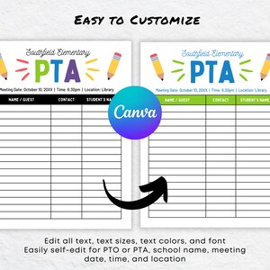 Editable PTO PTA Meeting Sign in Sheet Template, Attendence Log - Etsy
