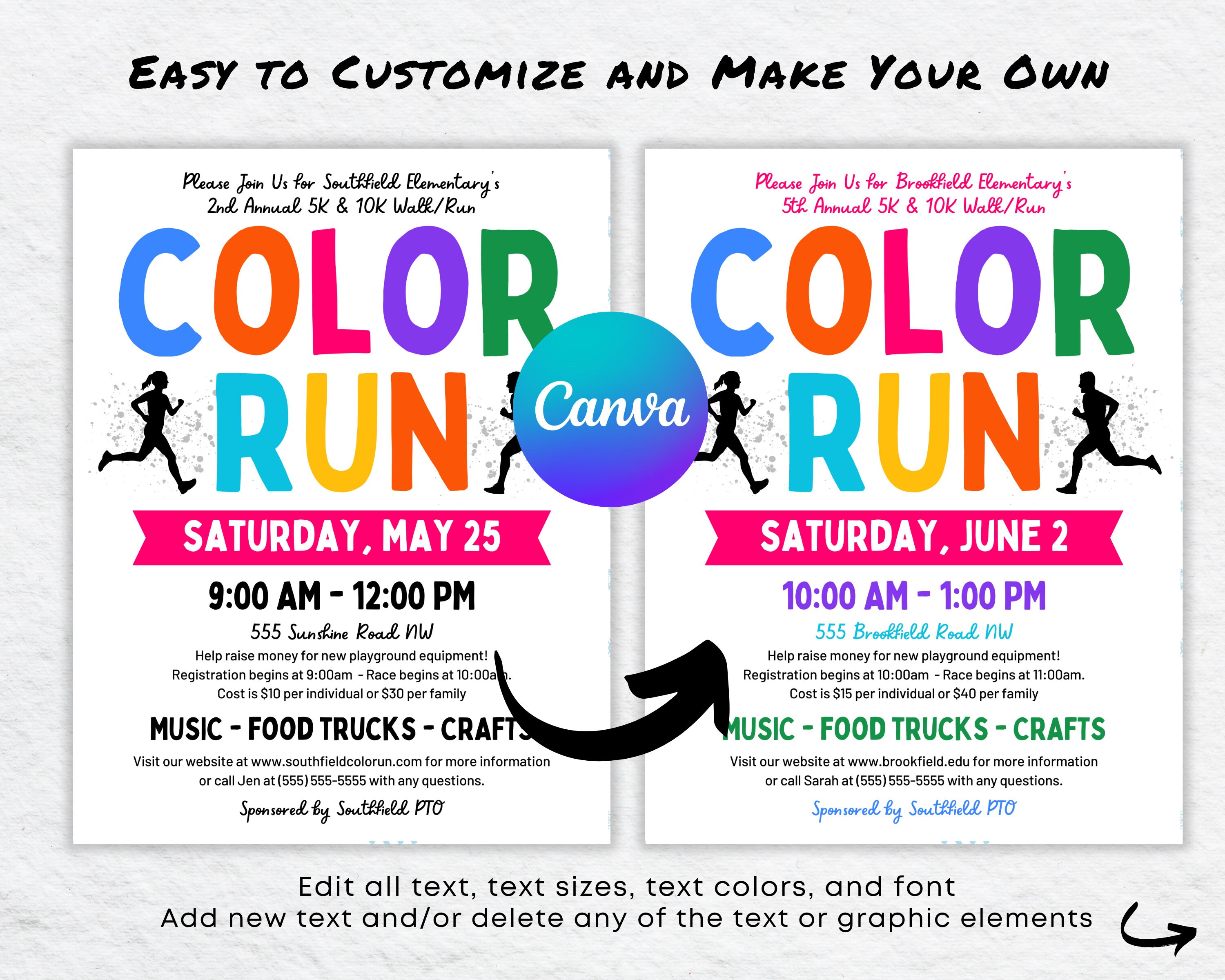 Editable Color Run Flyer Printable, Colorful 5k 10k Run Walk Invitation ...
