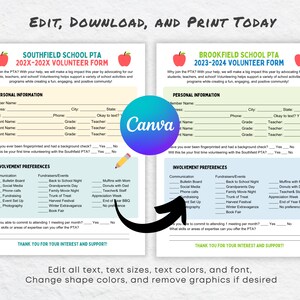 PTA Membership Form Volunteer Survey Editable Canva Template - Etsy