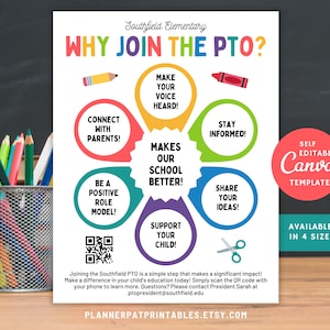 Editable Why Join the PTO PTA Infographic Flyer, QR Code Sign up for ...