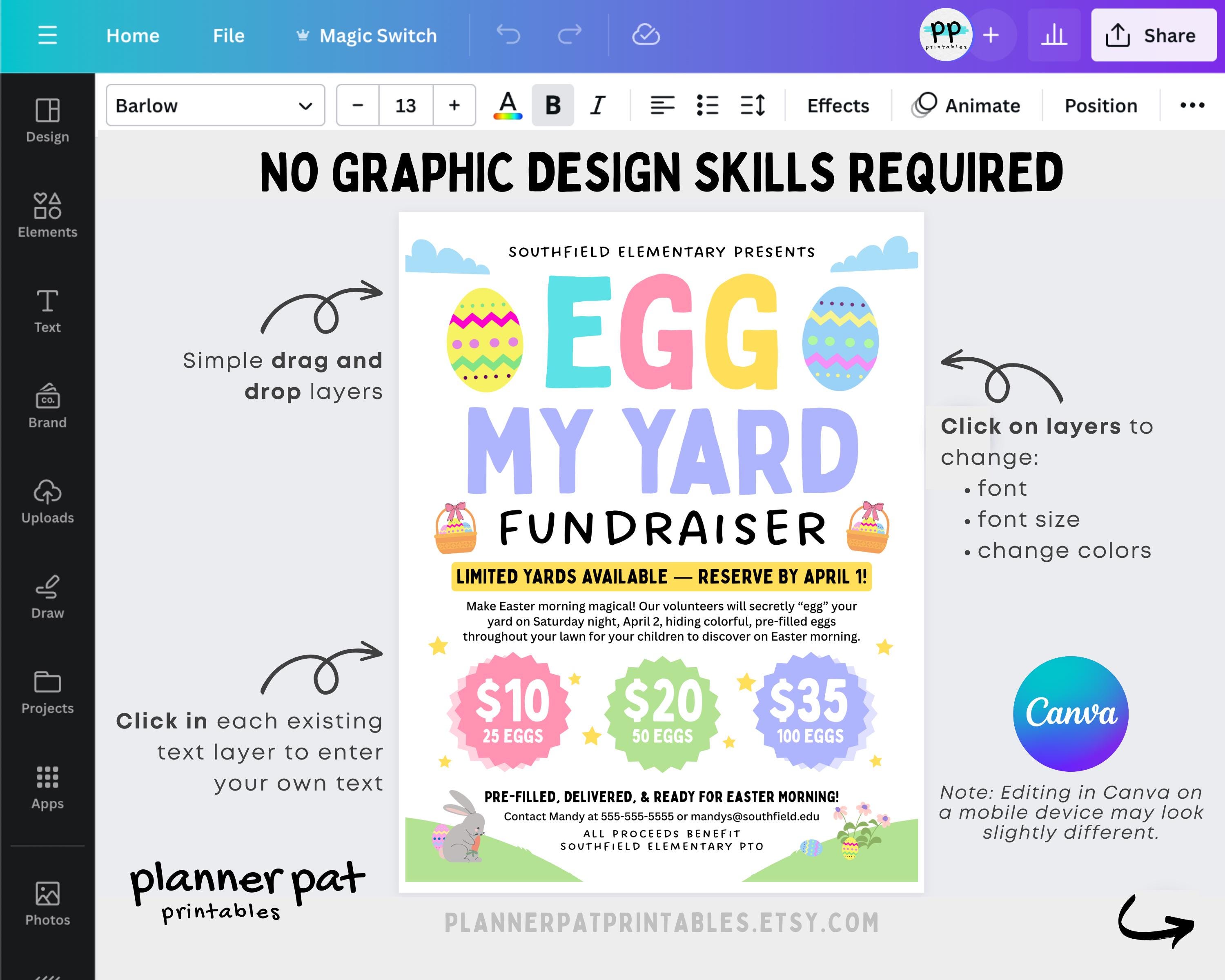 Easter Egg My Yard Fundraiser Flyer | Editable Canva Template (digital ...