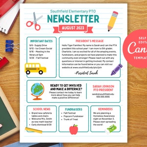 Editable August Newsletter Template: Canva PTA/PTO Back to School Flyer ...
