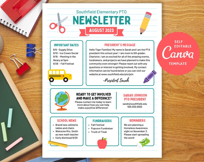 PTA Newsletter Editable Template for Highlighting Monthly School ...