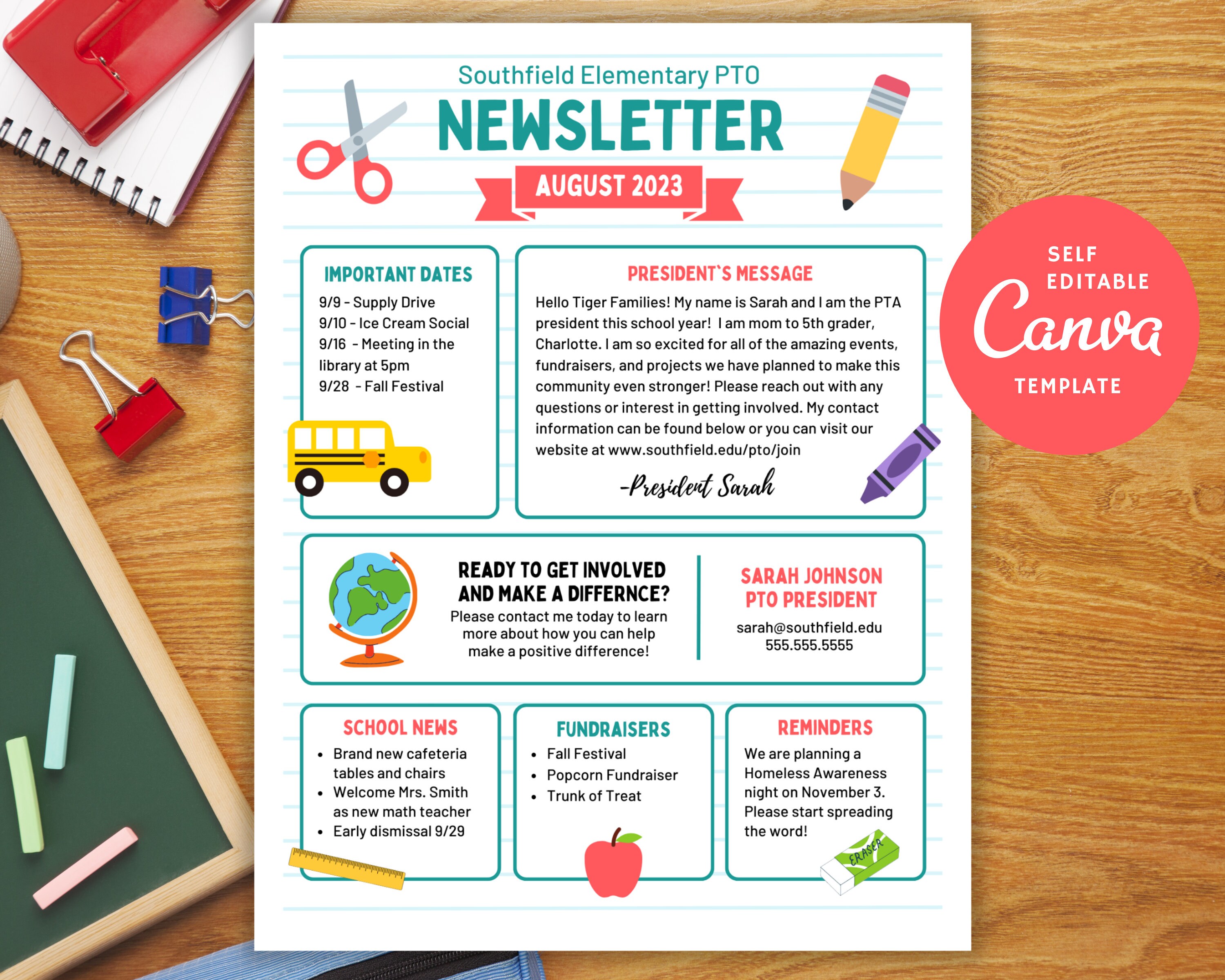 Editable August Newsletter Template: Canva PTA/PTO Back to School Flyer ...