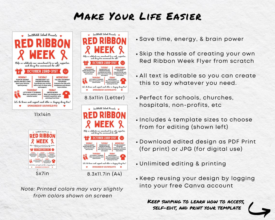 Editable Red Ribbon Week Flyer Template | Anti-drug Awareness Campaign ...