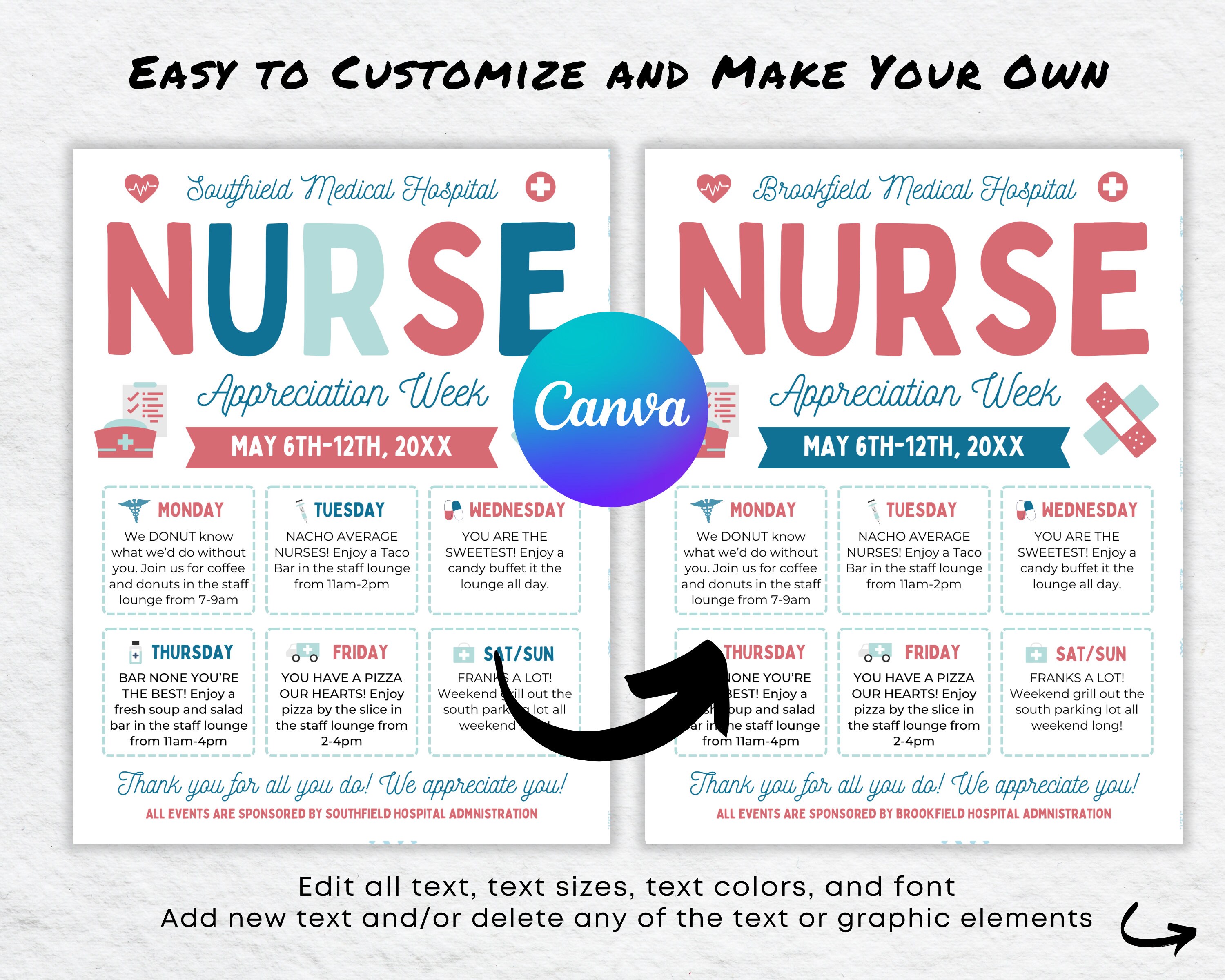 Editable Nurse Appreciation Week Flyer | Nursing Itinerary Template ...