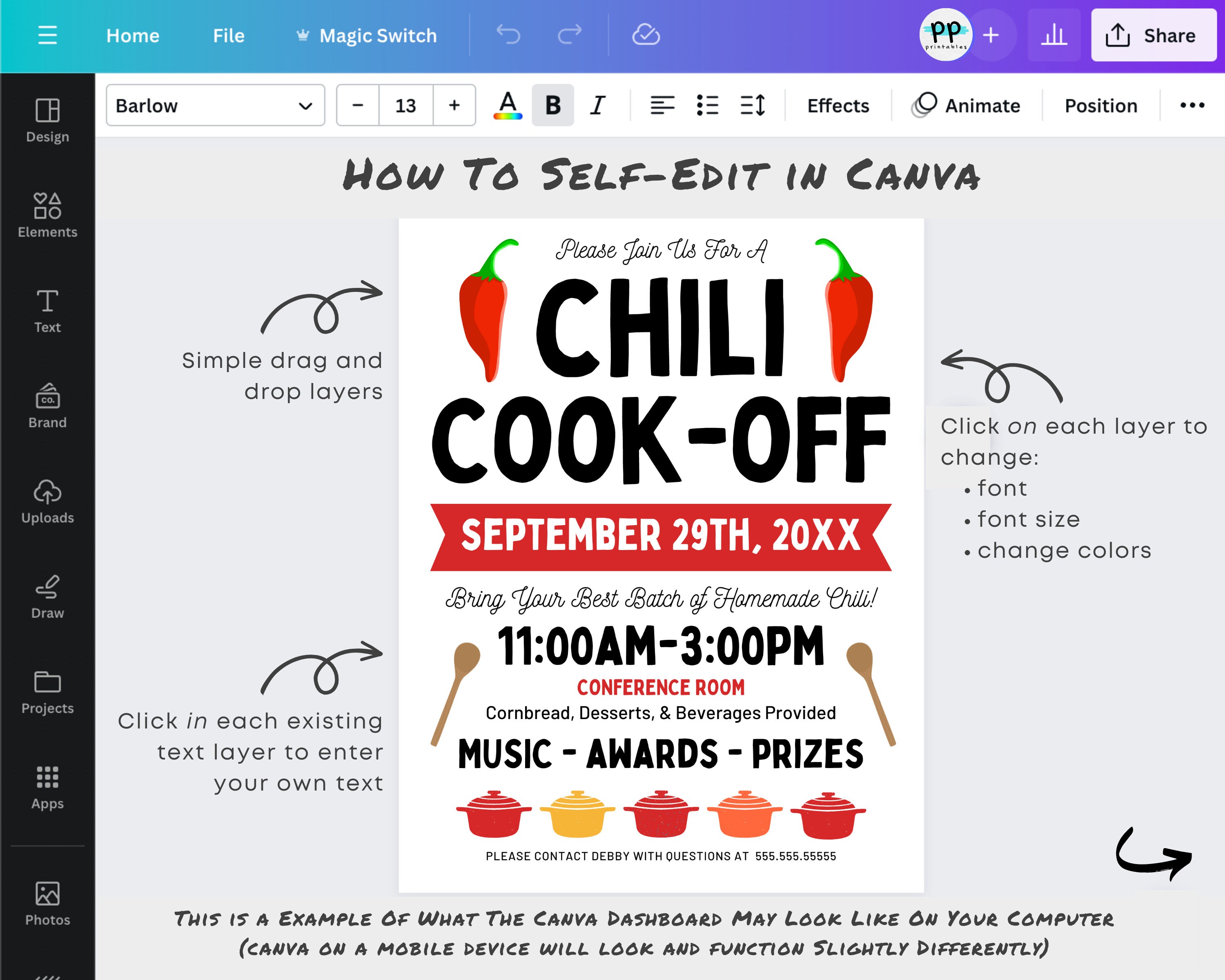 Chili Cook off Flyer Template | Editable Competition Poster (canva ...