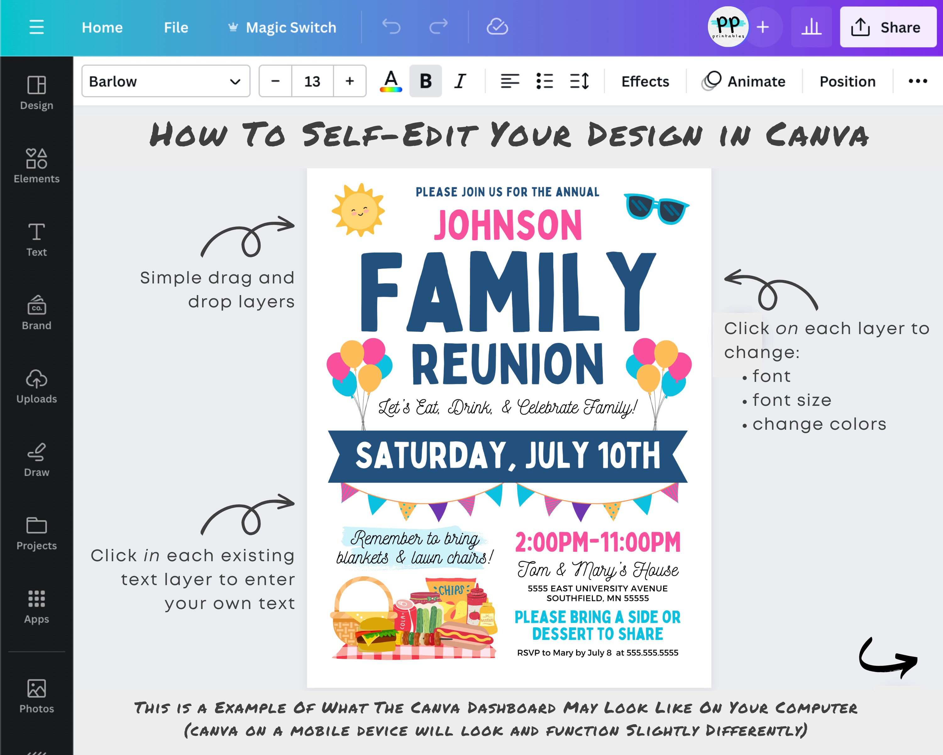 DIY Family Reunion Flyer Template, Editable Cousin Reunion Invite ...