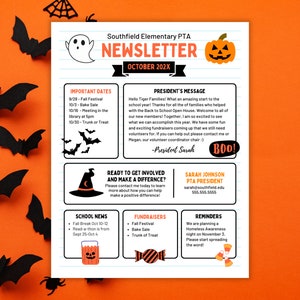 DIY October PTA Newsletter Flyer Template Halloween School - Etsy