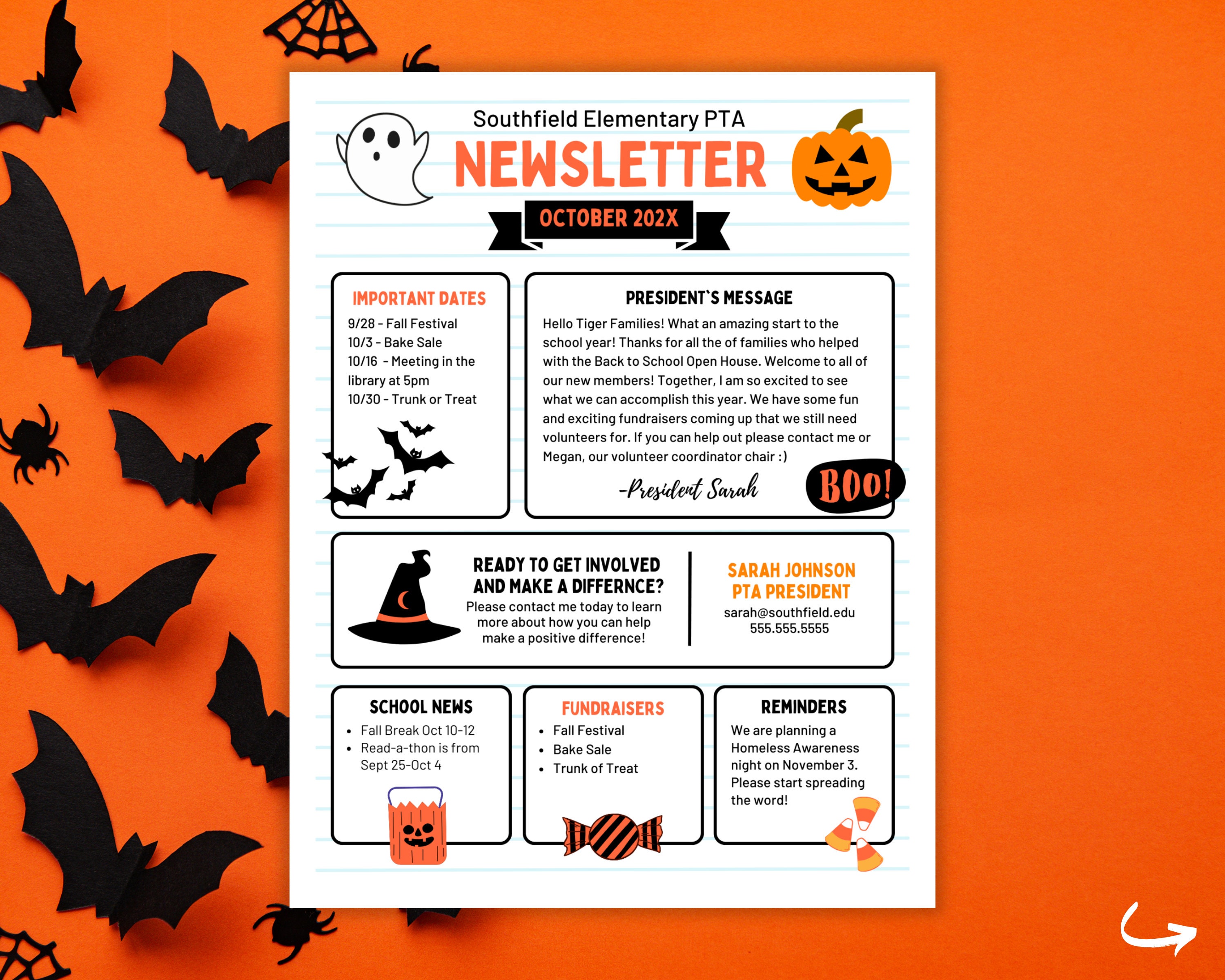 Editable October PTA Newsletter Template: Fall Halloween News (canva ...