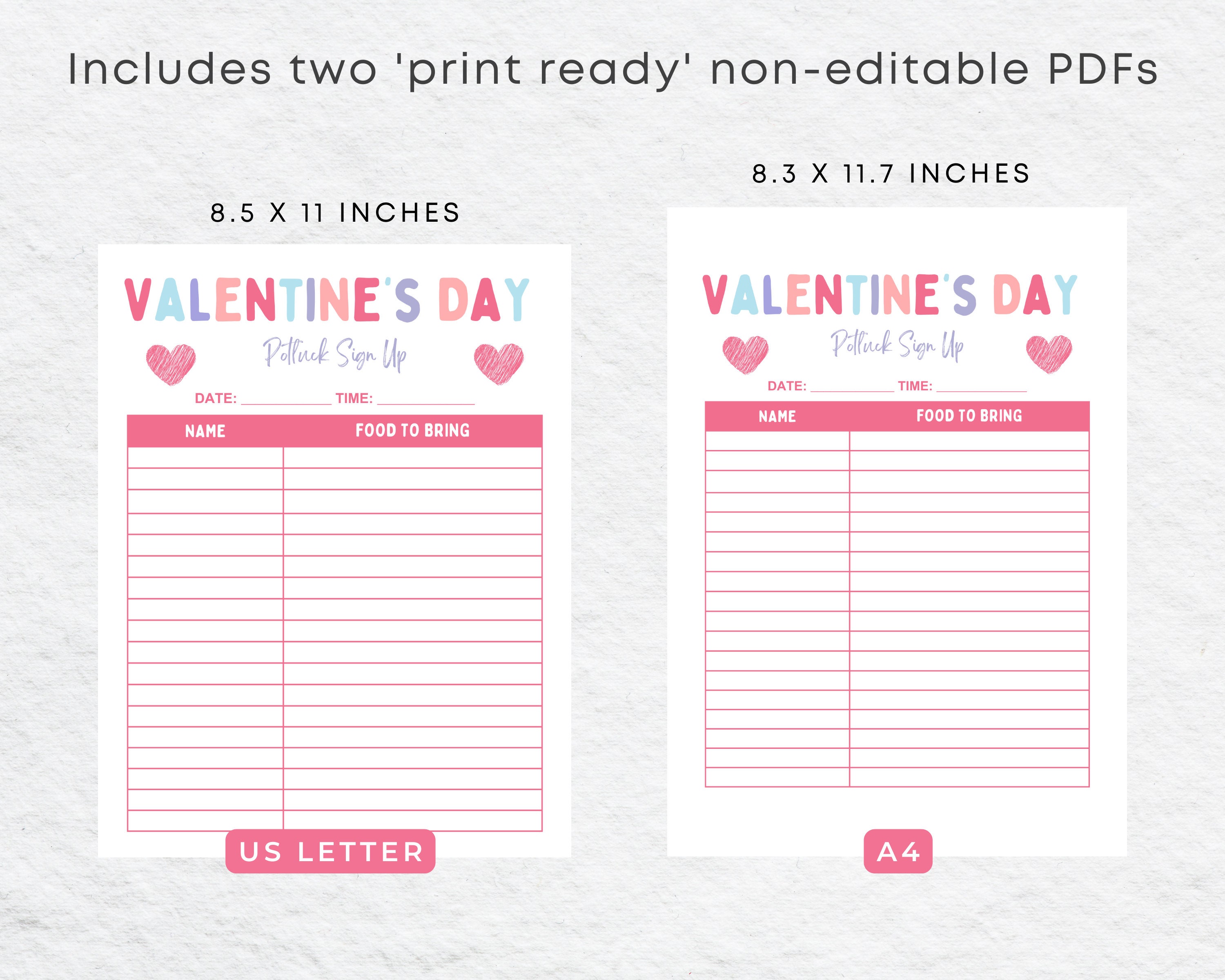 Valentine Day Potluck Sign up Sheet Printable, Galentine Party, Canva ...