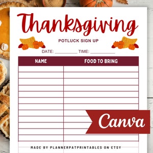 Thanksgiving Potluck Sign up Sheet for Holiday Potluck Party, Canva - Etsy