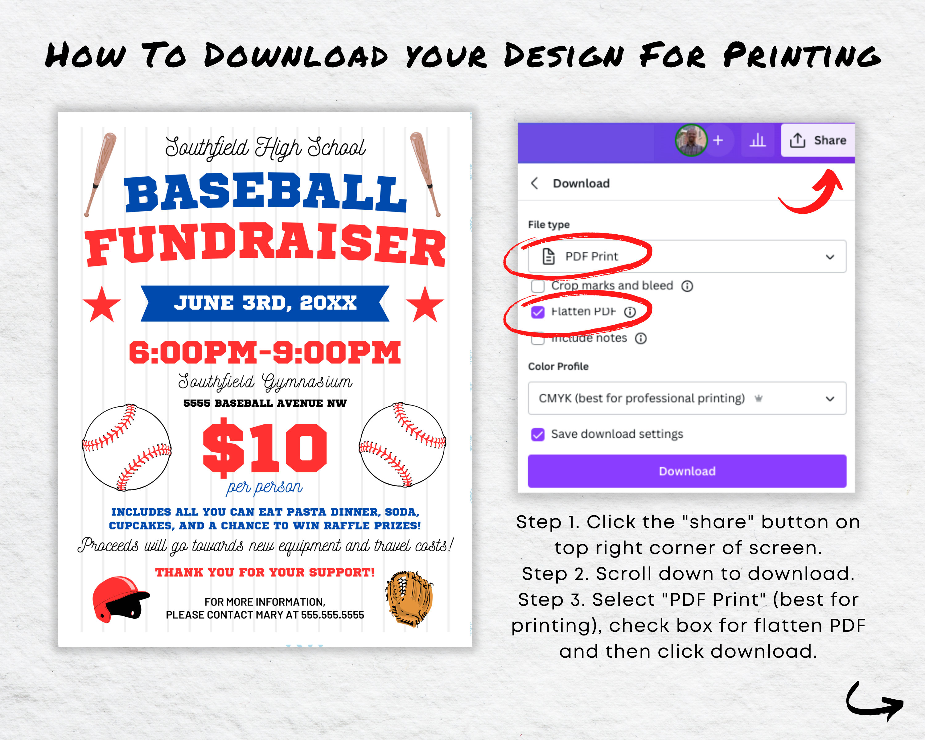 Editable Baseball Fundraiser Flyer Template, Team Raffle Poster (canva ...