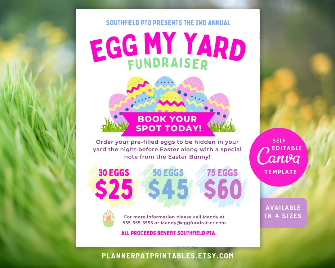 Editable Egg Your Yard Flyer Printable, PTO PTA Easter Fundraiser Flyer ...