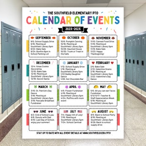 PTA Calendar of Events Flyer Editable Template for PTO Monthly Event ...