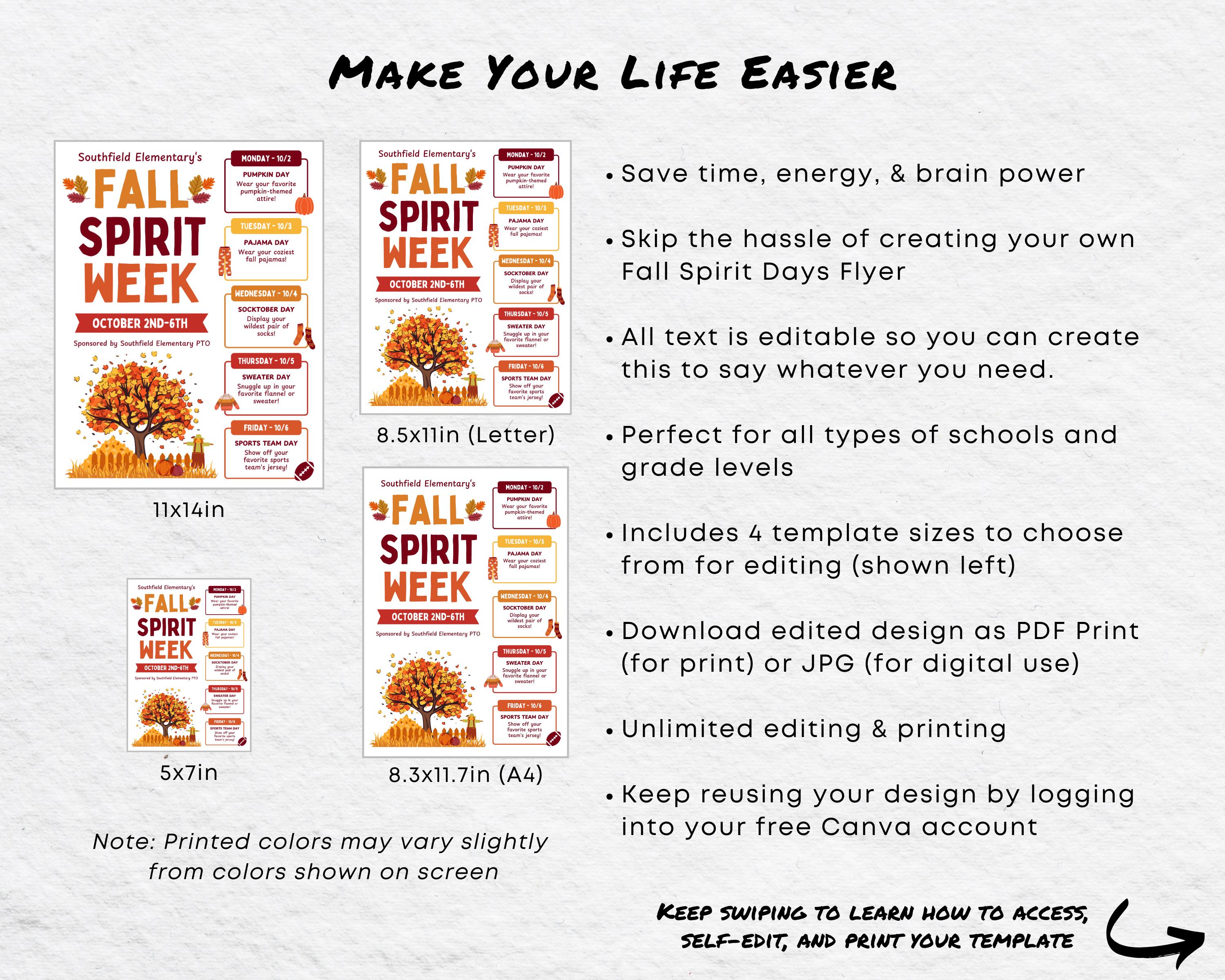 Editable Fall Dress up Days Flyer Canva Template: Printable Itinerary ...