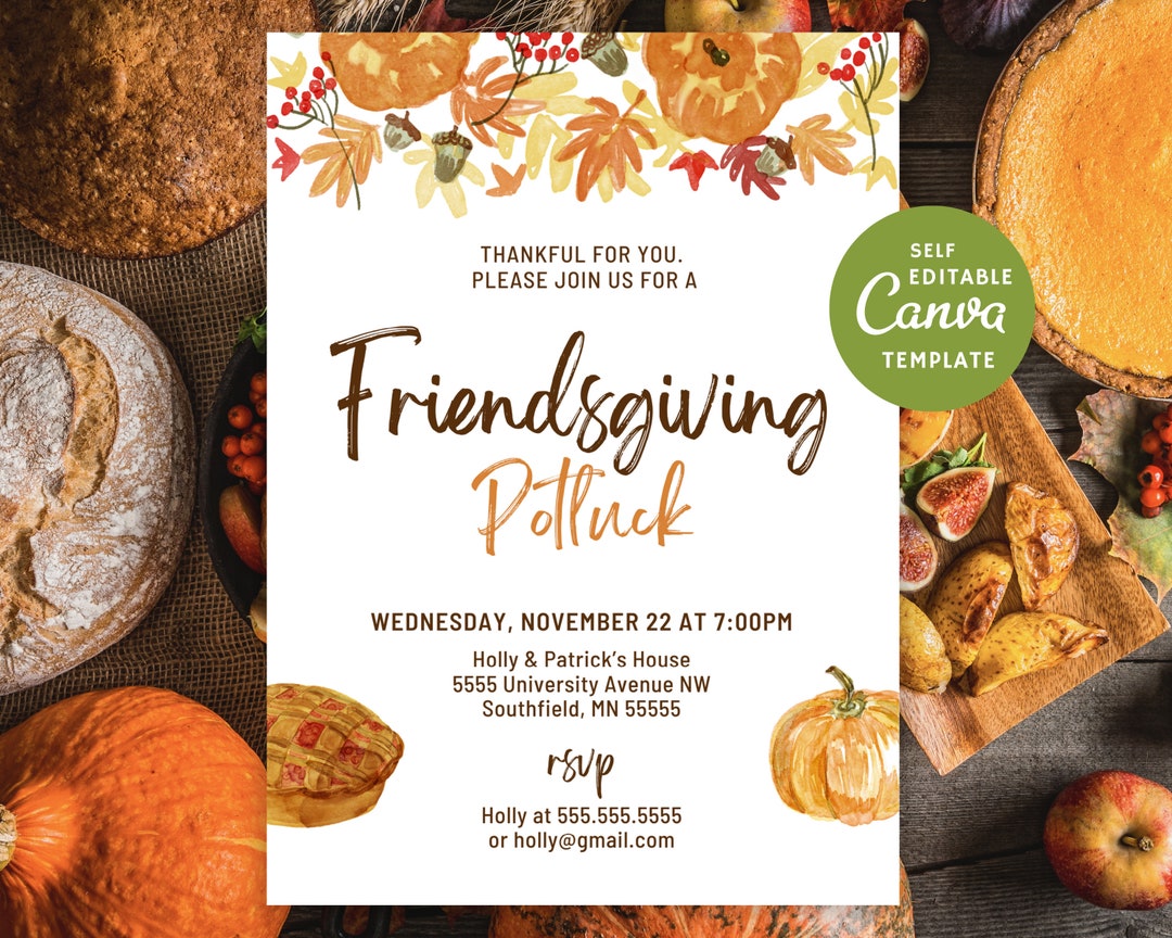 Editable Friendsgiving Dinner Party Flyer, Friends Thanksgiving ...